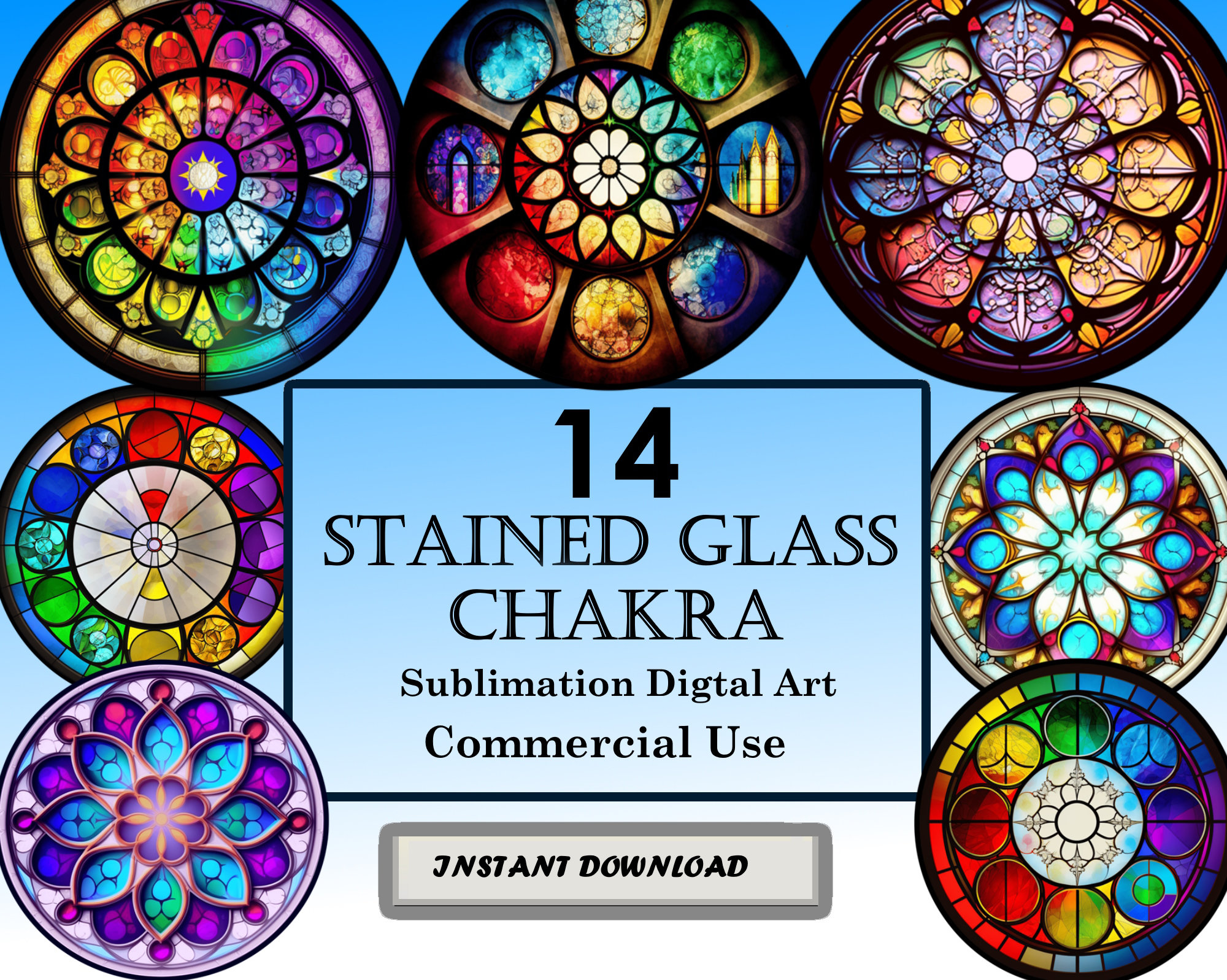 14 Chakra Stained Glass Pattern: Sublimation Clip Art (digital Download ...