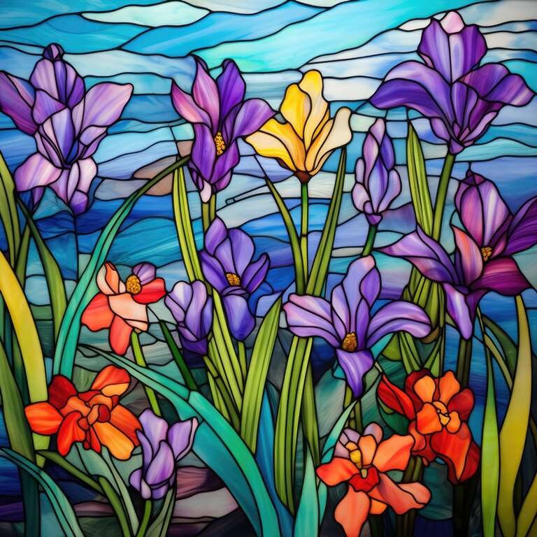 Colorful Stained Glass Flowers Pattern: 13 PNG Clipart Designs (digital ...