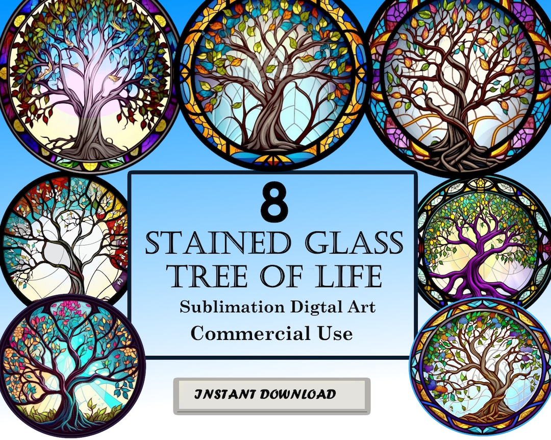 8 Tree of Life Stained Glass Patterns: Sublimation Art (digital ...