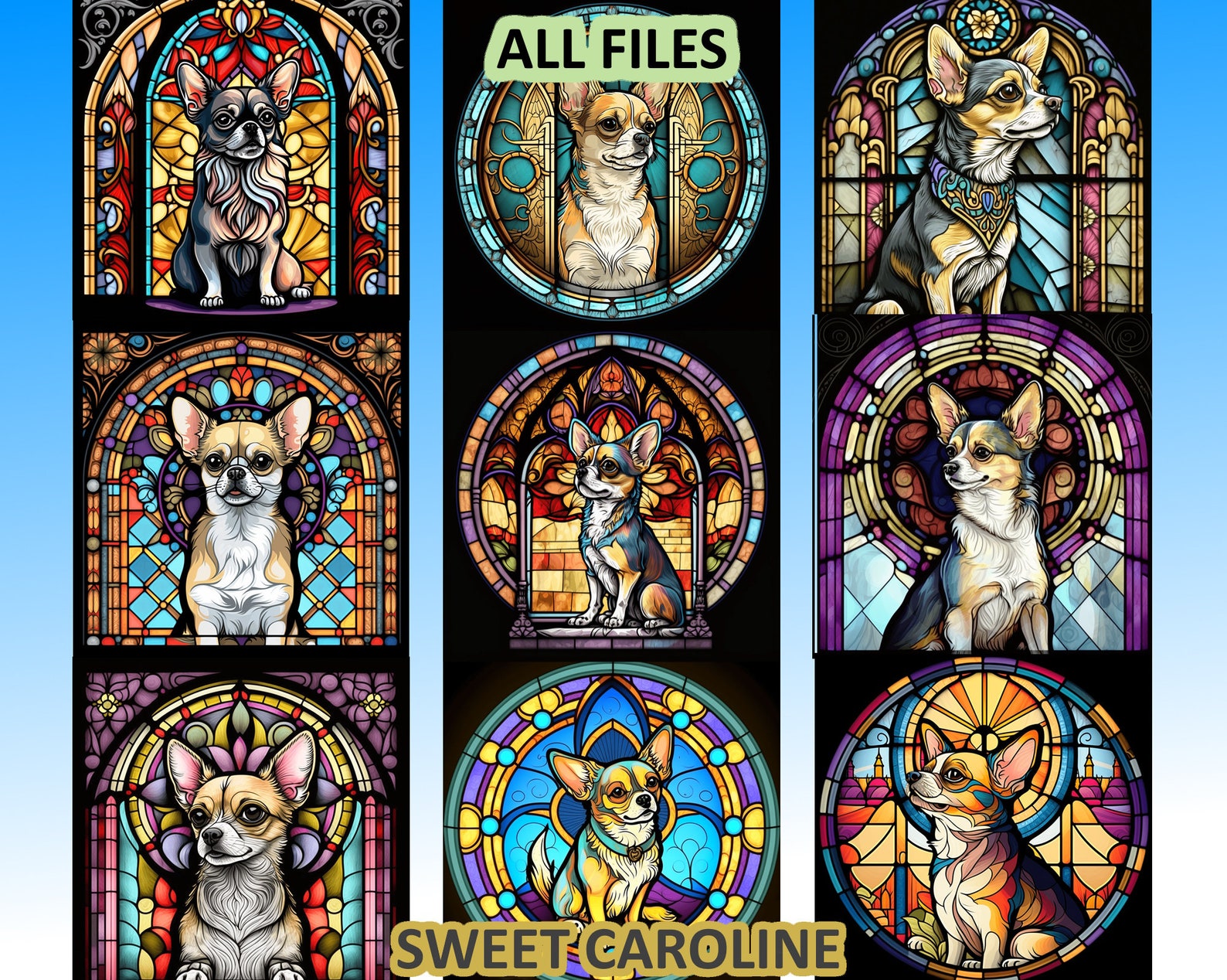 Chihuahua Stained Glass Pattern: 9 Dog Sublimation Designs (digital ...