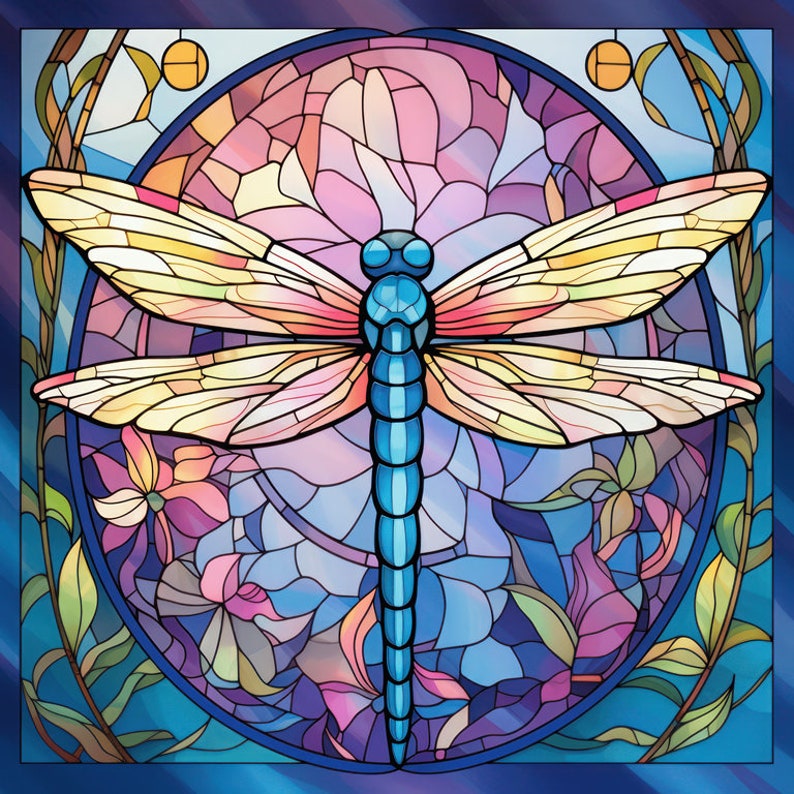 16 Stained Glass Dragonfly Patterns: Colorful Sublimation Art (digital ...