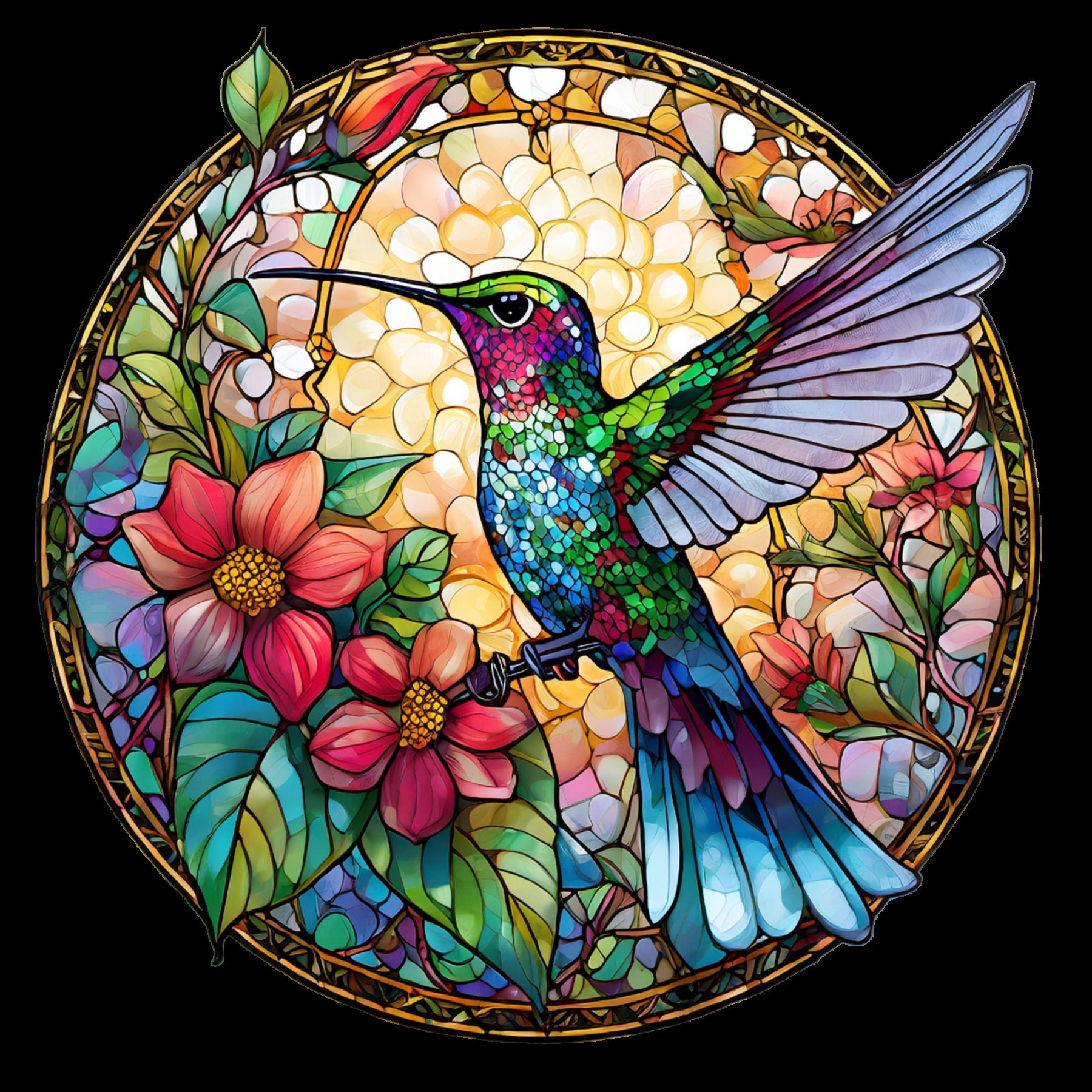 9 Hummingbirds Stained Glass Pattern Sublimation Design, Printable ...