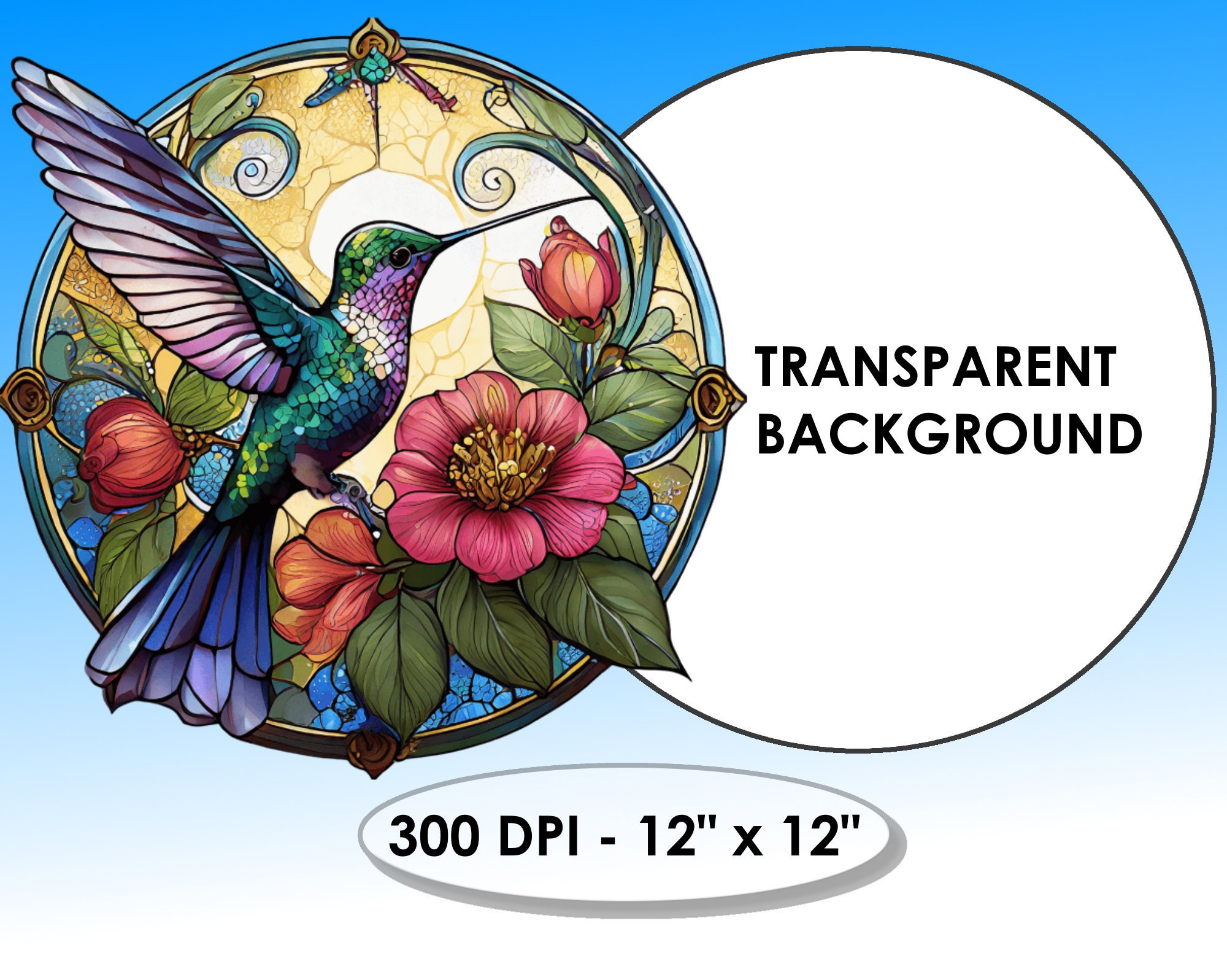 9 Hummingbirds Stained Glass Pattern Sublimation Design, Printable ...