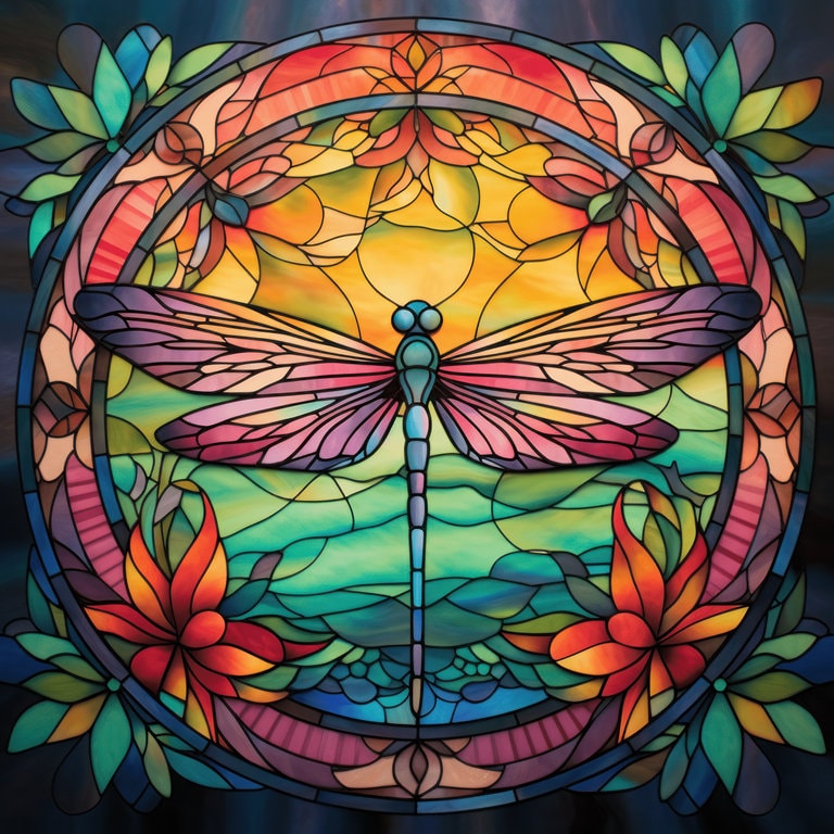 16 Stained Glass Dragonfly Patterns: Colorful Sublimation Art (digital ...