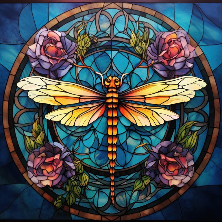 16 Stained Glass Dragonfly Patterns: Colorful Sublimation Art (digital ...