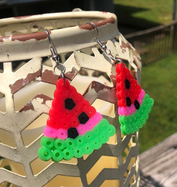 Handmade Watermelon Perler Bead Dangle Earrings - Etsy
