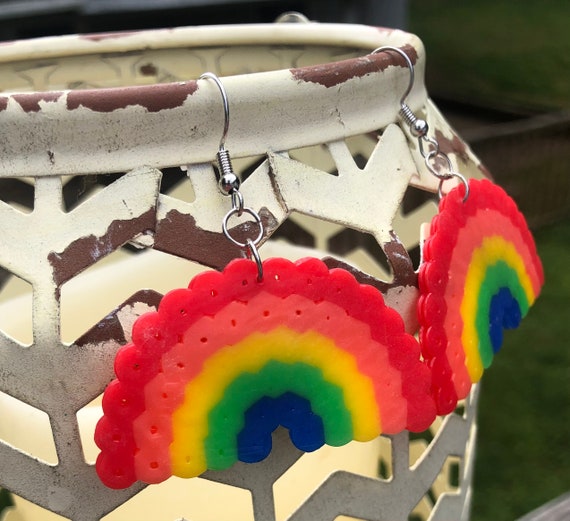 Rainbow Perler Bead Dangle Earrings - Etsy