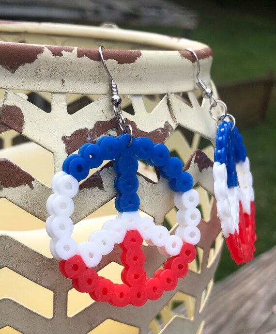 Red White and Blue Peace Sign Perler Bead Dangle Earrings - Etsy