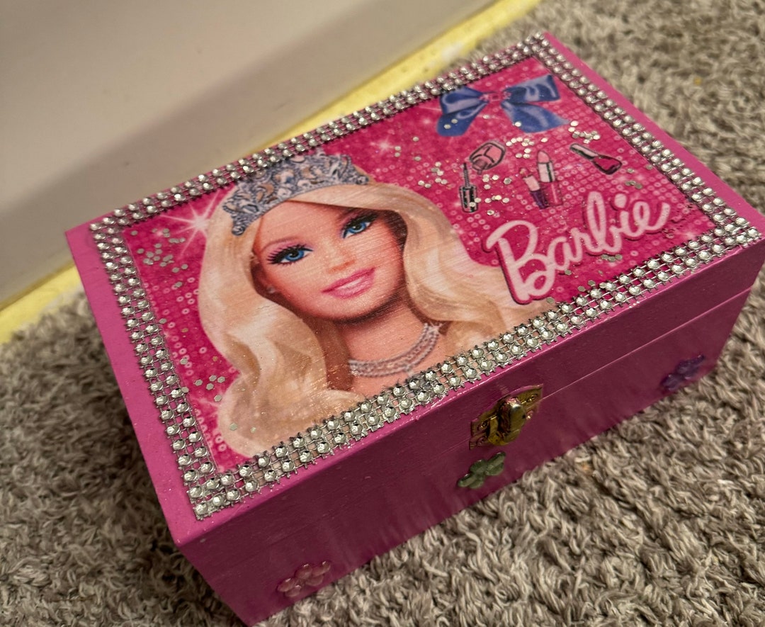 Hand Painted Decoupage Barbie Inspired Trinket Jewelry Keepsake Wooden ...