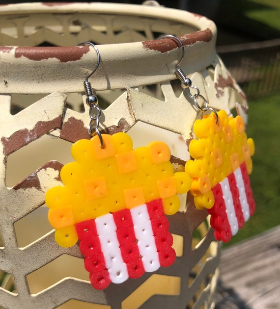 Handmade Popcorn Perler Bead Dangle Earrings - Etsy