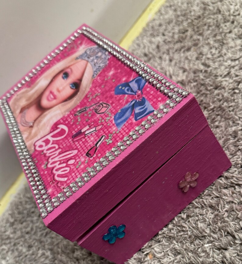 Hand Painted Decoupage Barbie Inspired Trinket Jewelry Keepsake Wooden ...