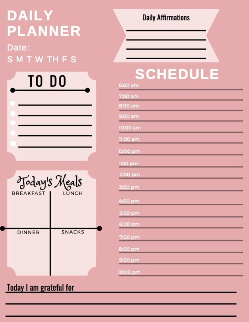 Pink Daily Schedule Printable PDF - Etsy