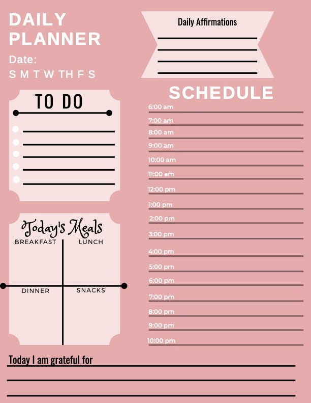Pink Daily Schedule Printable PDF - Etsy