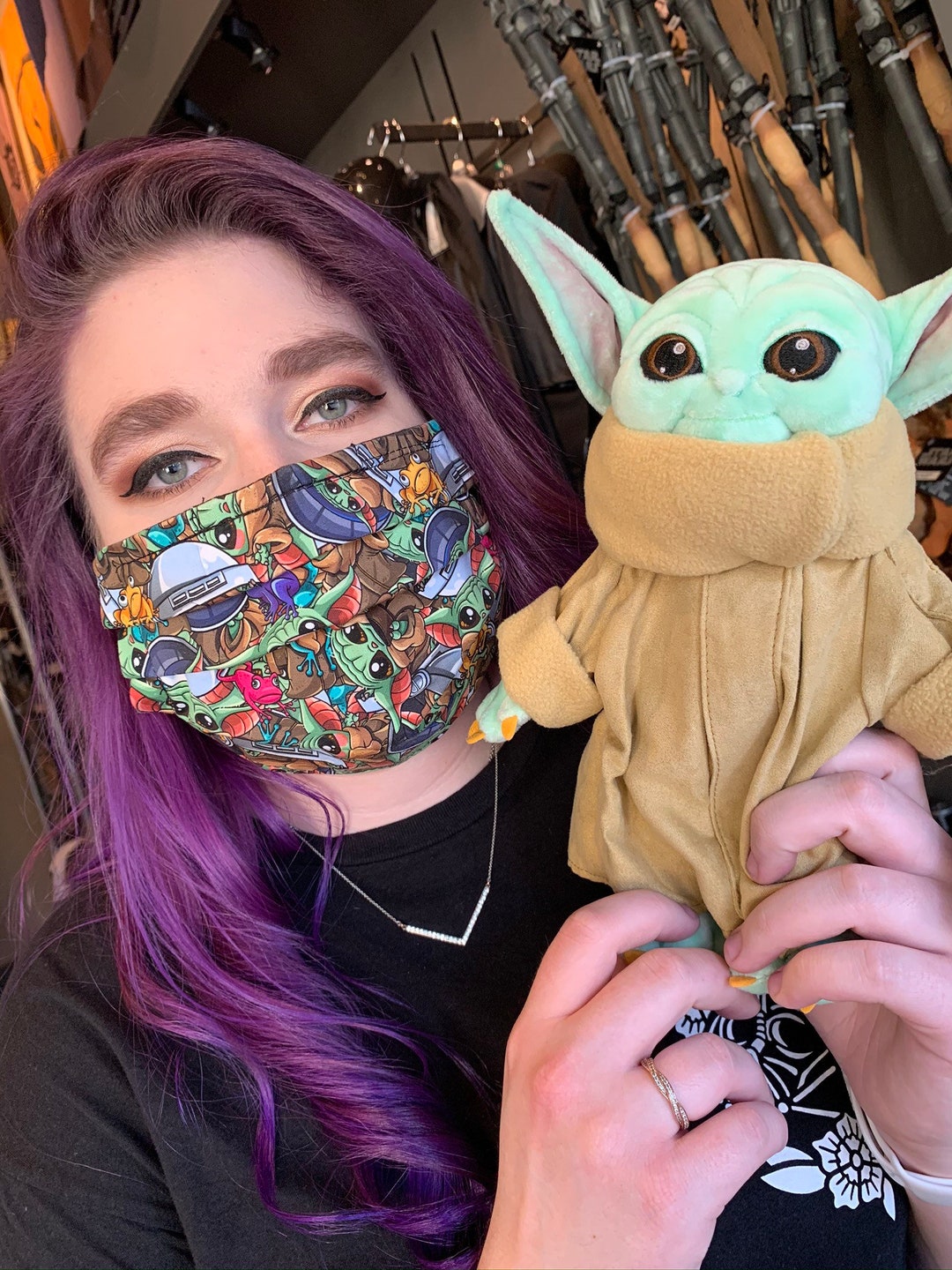 Disney Face Mask Star Wars Baby Yoda Grogu the Child Frog 3 Layer With ...