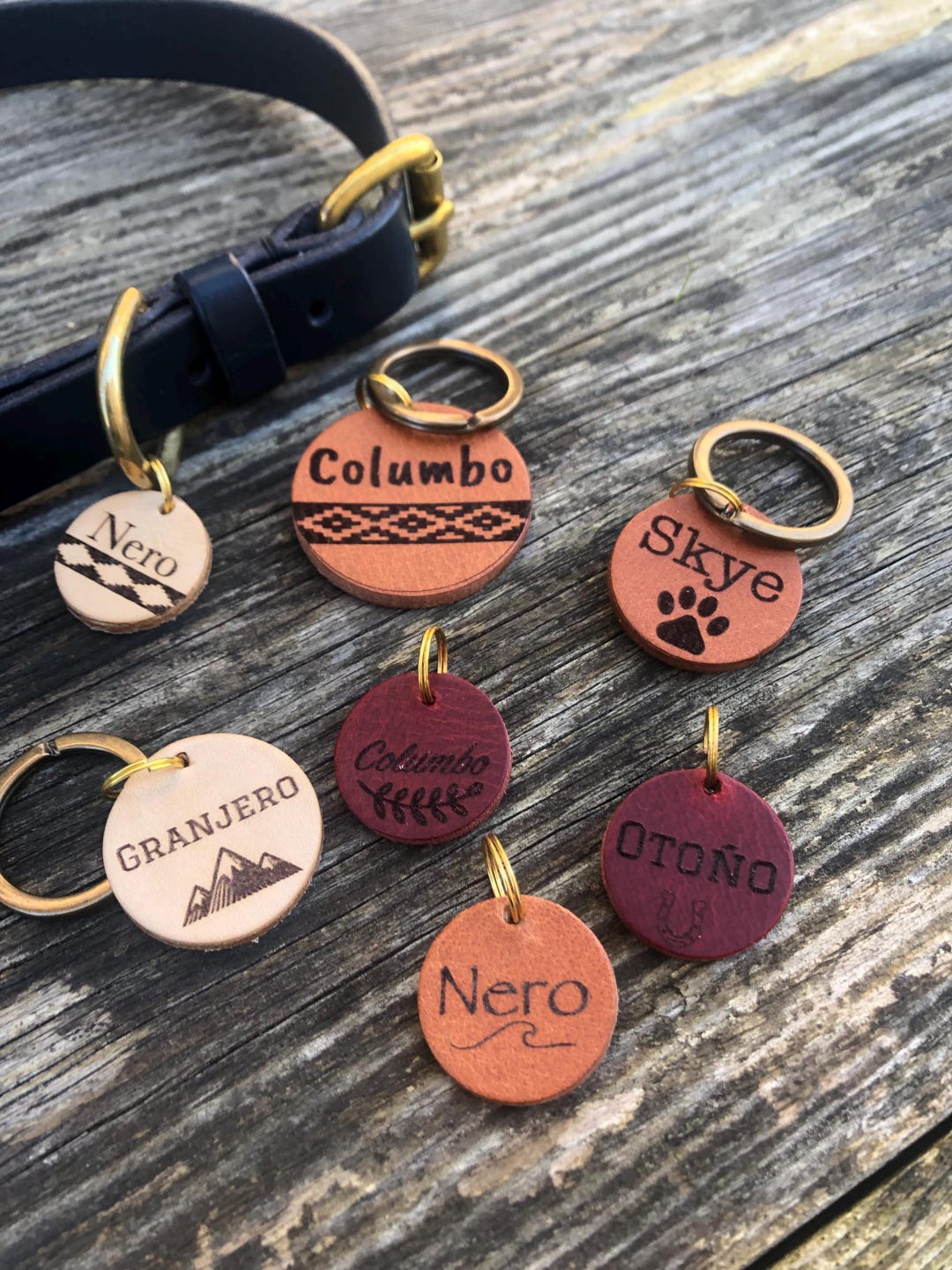Leather Pet ID Tag: Personalized Dog Name Tag, Silent Engraved Design ...