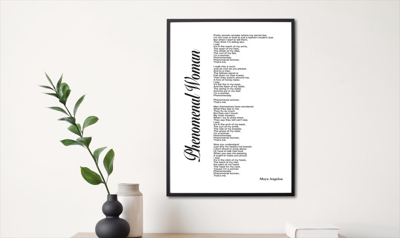 Phenomenal Woman Poem Print Maya Angelou Poetry Art - Digital Wall ...