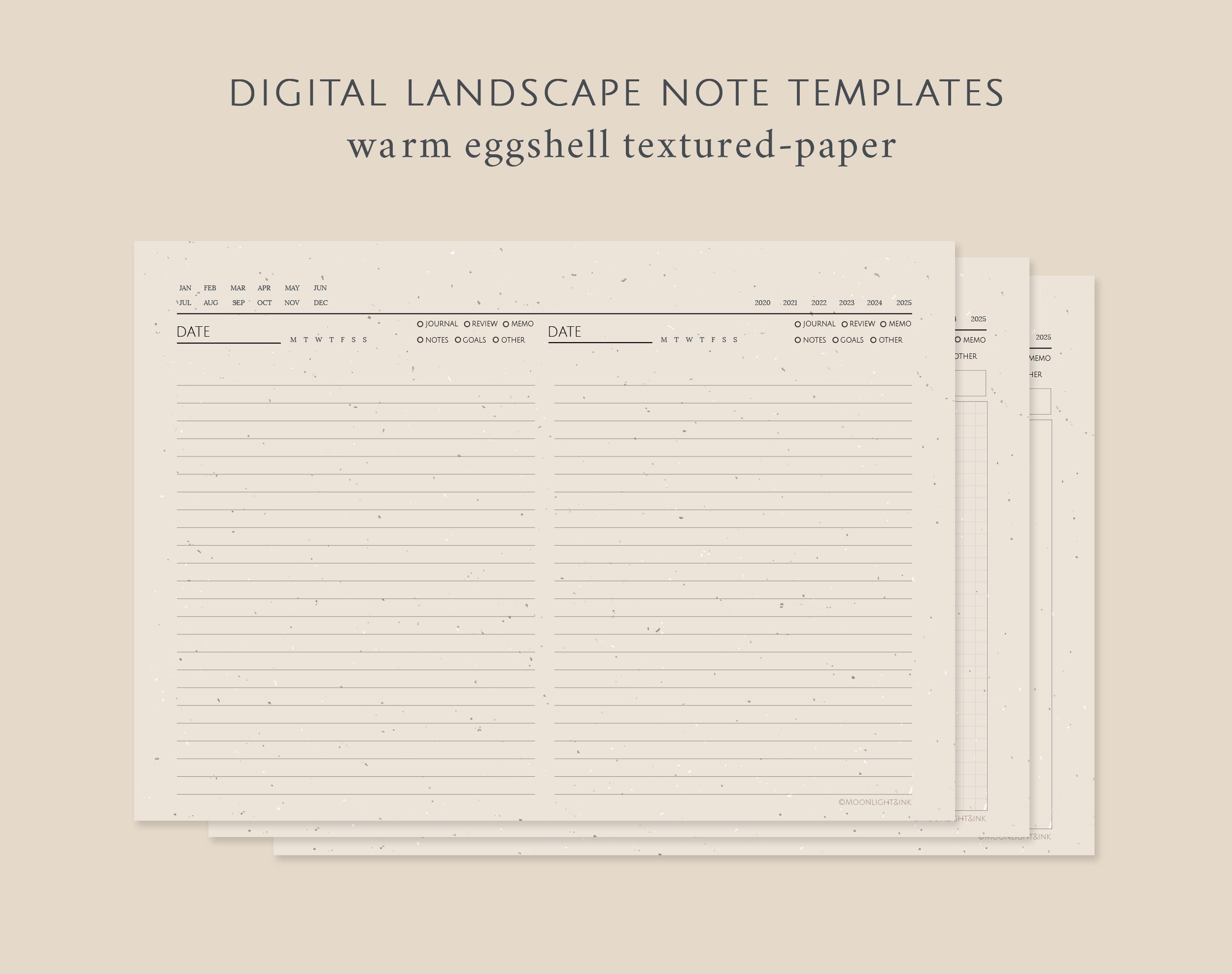 Digital Landscape Note Templates in Textured Paper Lined Grid | Etsy