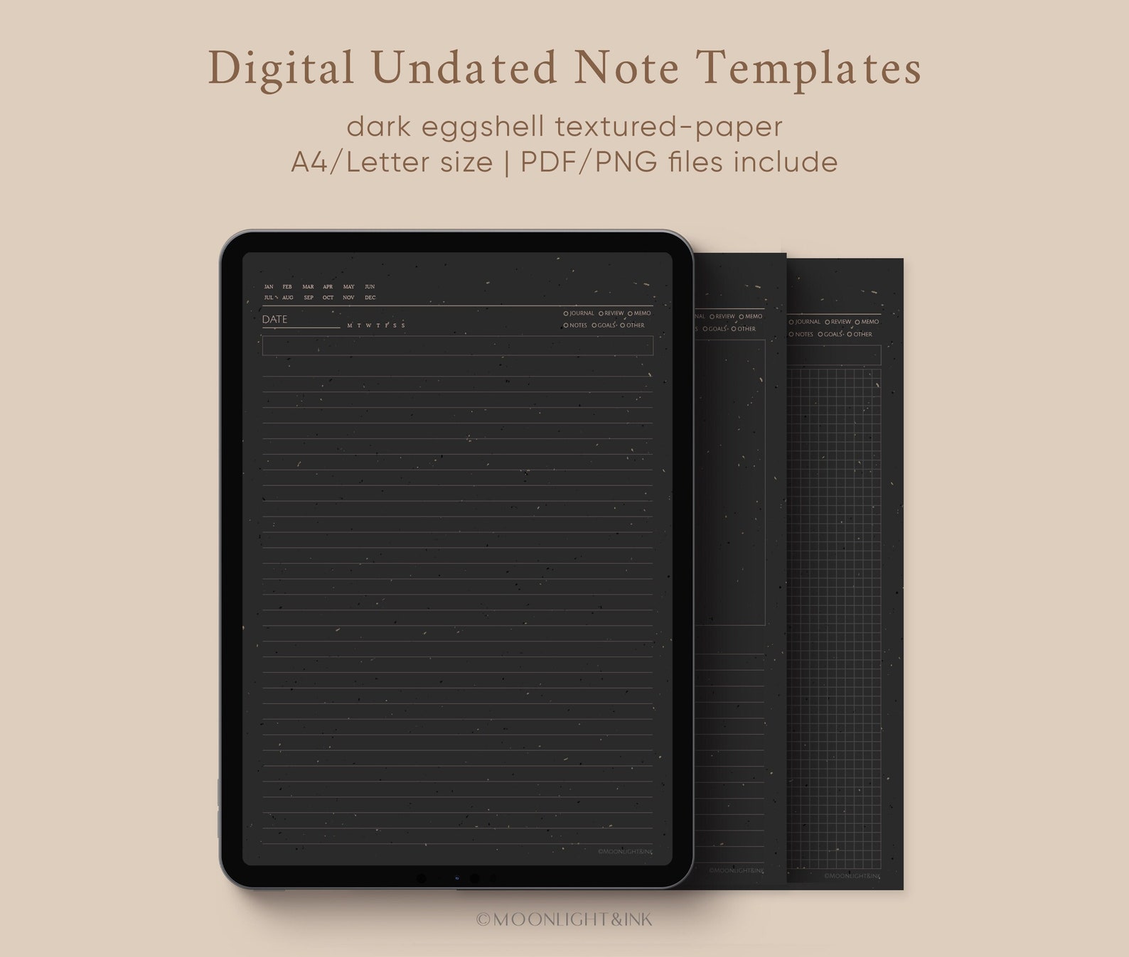 Digital Undated Note Templates in Textured Paper, Lined Grid Column ...