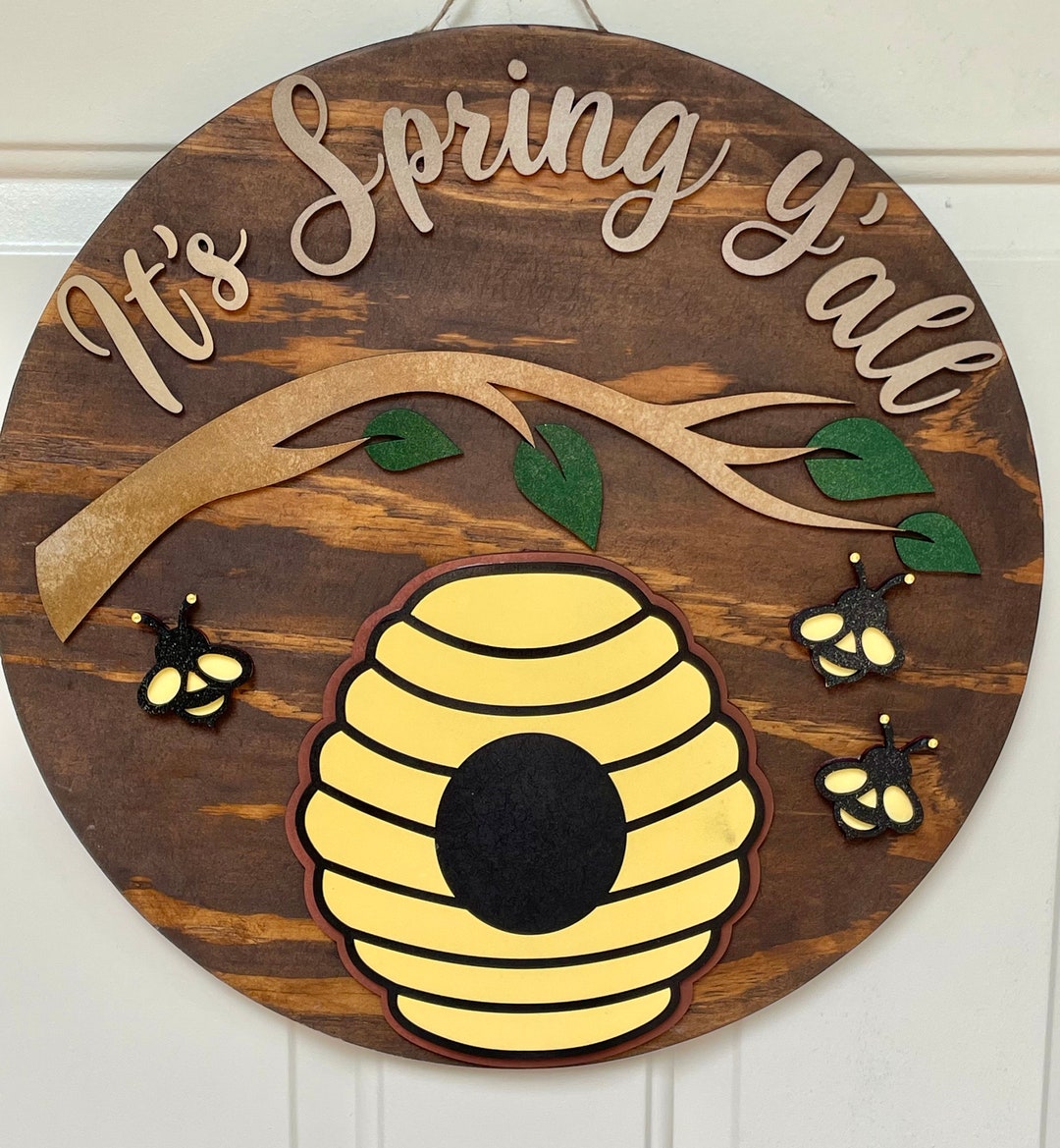 Spring Bee Hive Door Sign, Spring Door Hanger, Year Round Door ...