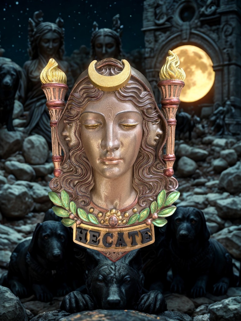 Hecate Triple Goddess Wall Plaque: Hand-painted, 3D Printed Décor - Etsy