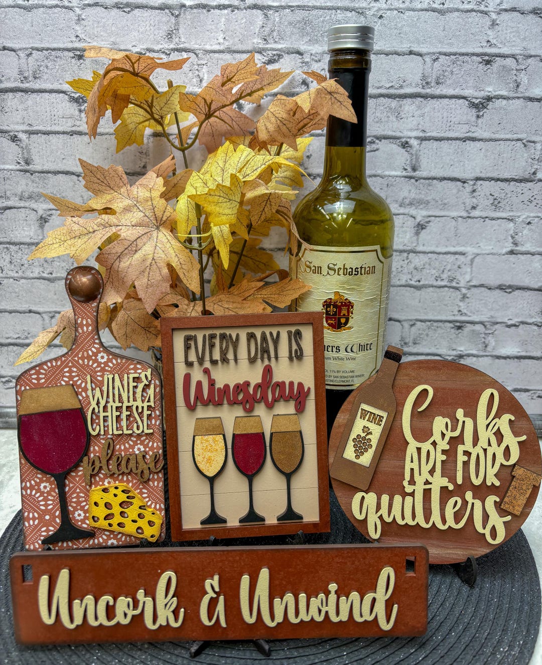 Uncork & Unwind, Wine Lover Decor, Interchangeable Wagon Shelf Sitter ...