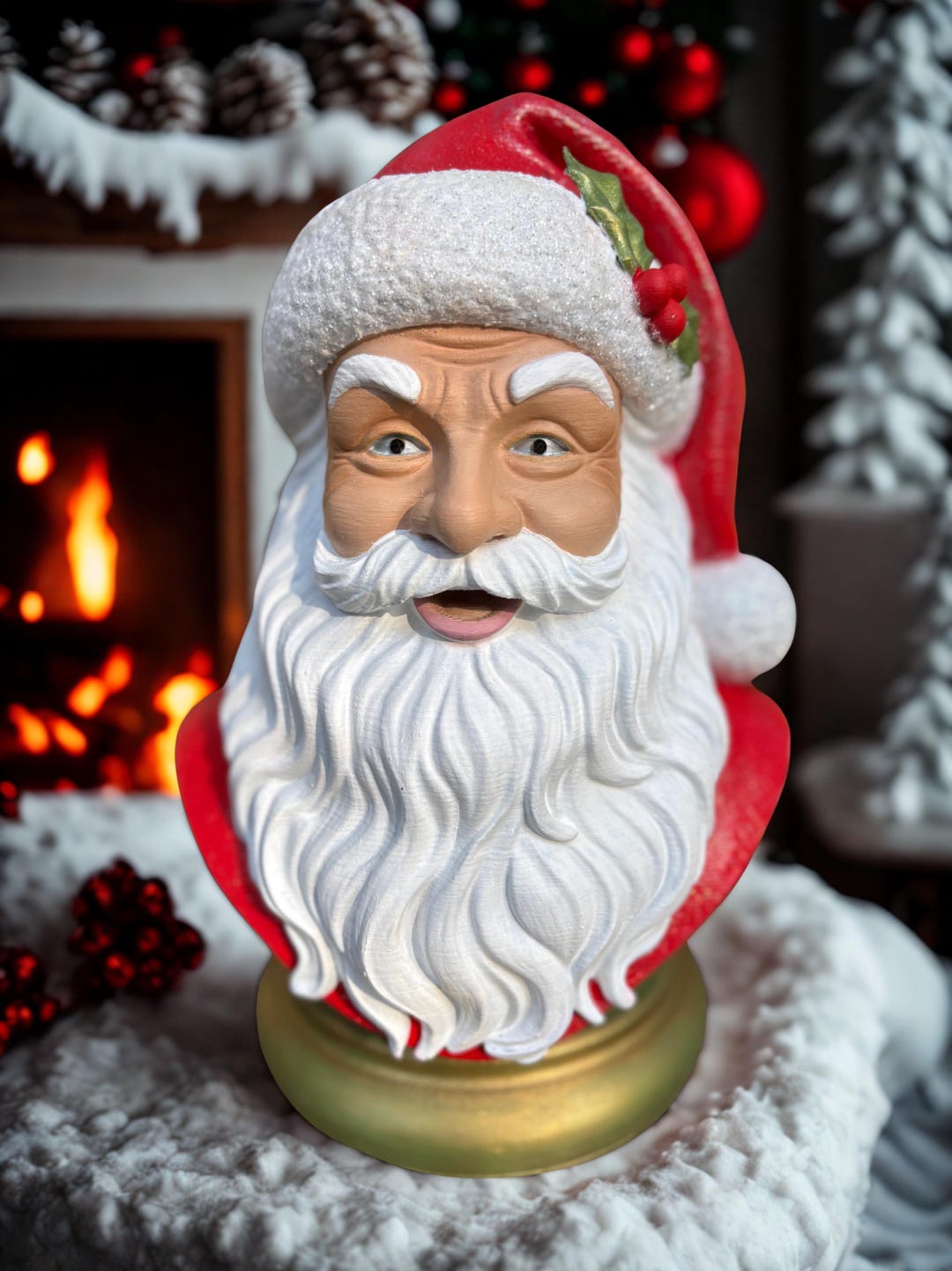 Santa Bust Statue: Hand Painted 3D Printed Santa Decor, Christmas Shelf ...