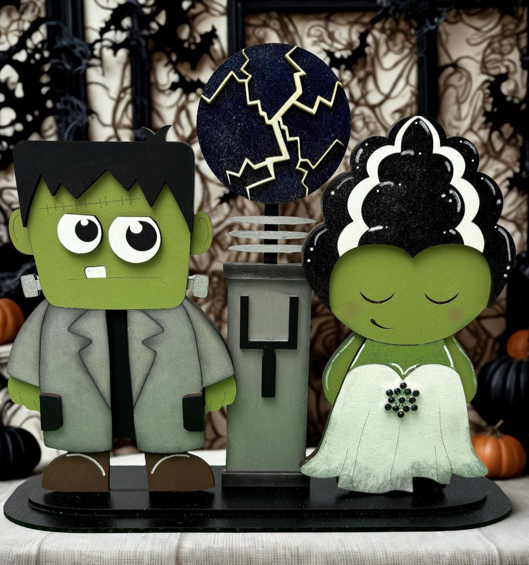Hand-painted Frankenstein & Bride Stand: Halloween Mantle Decor, - Etsy