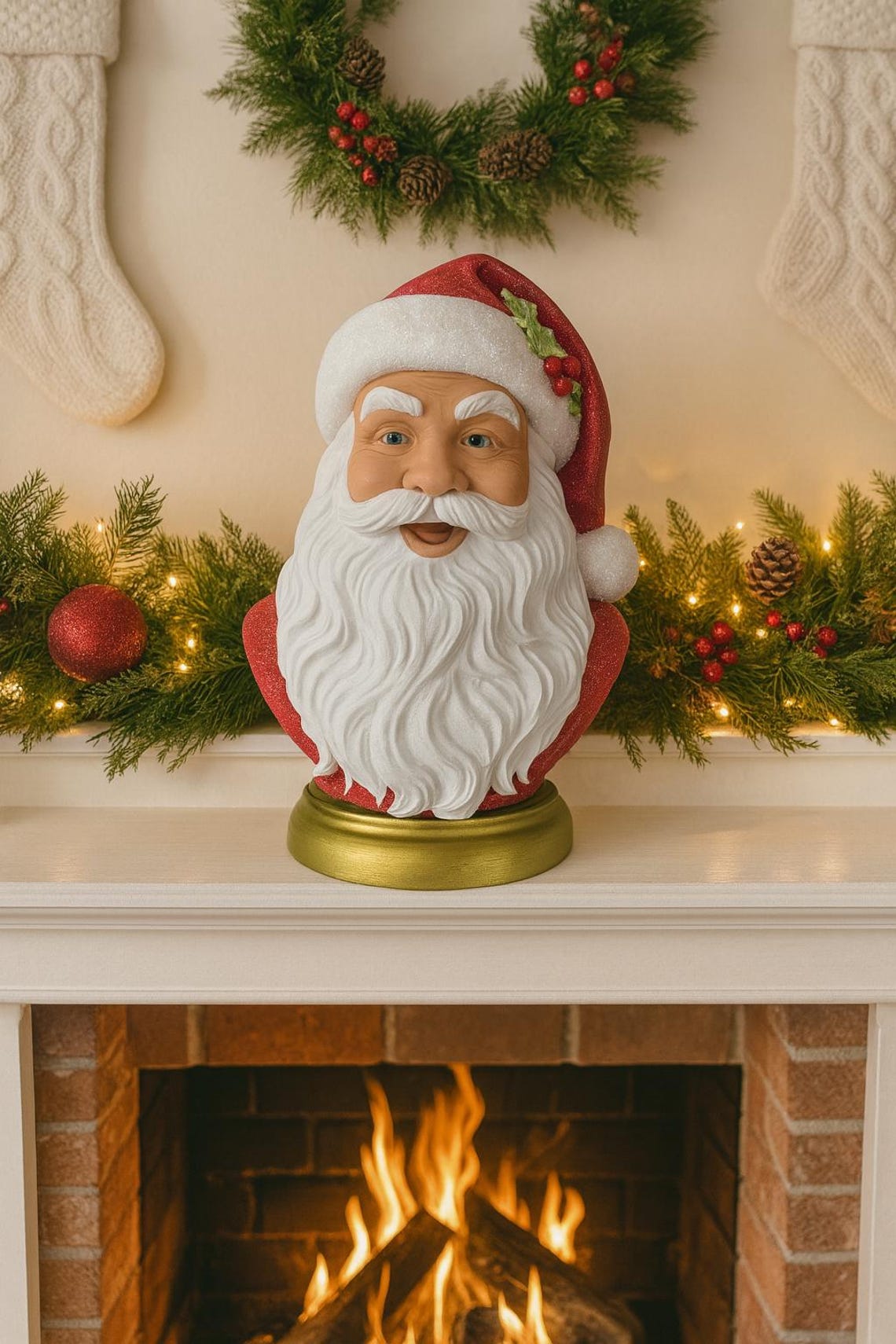 Santa Bust Statue: Hand Painted 3D Printed Santa Decor, Christmas Shelf ...
