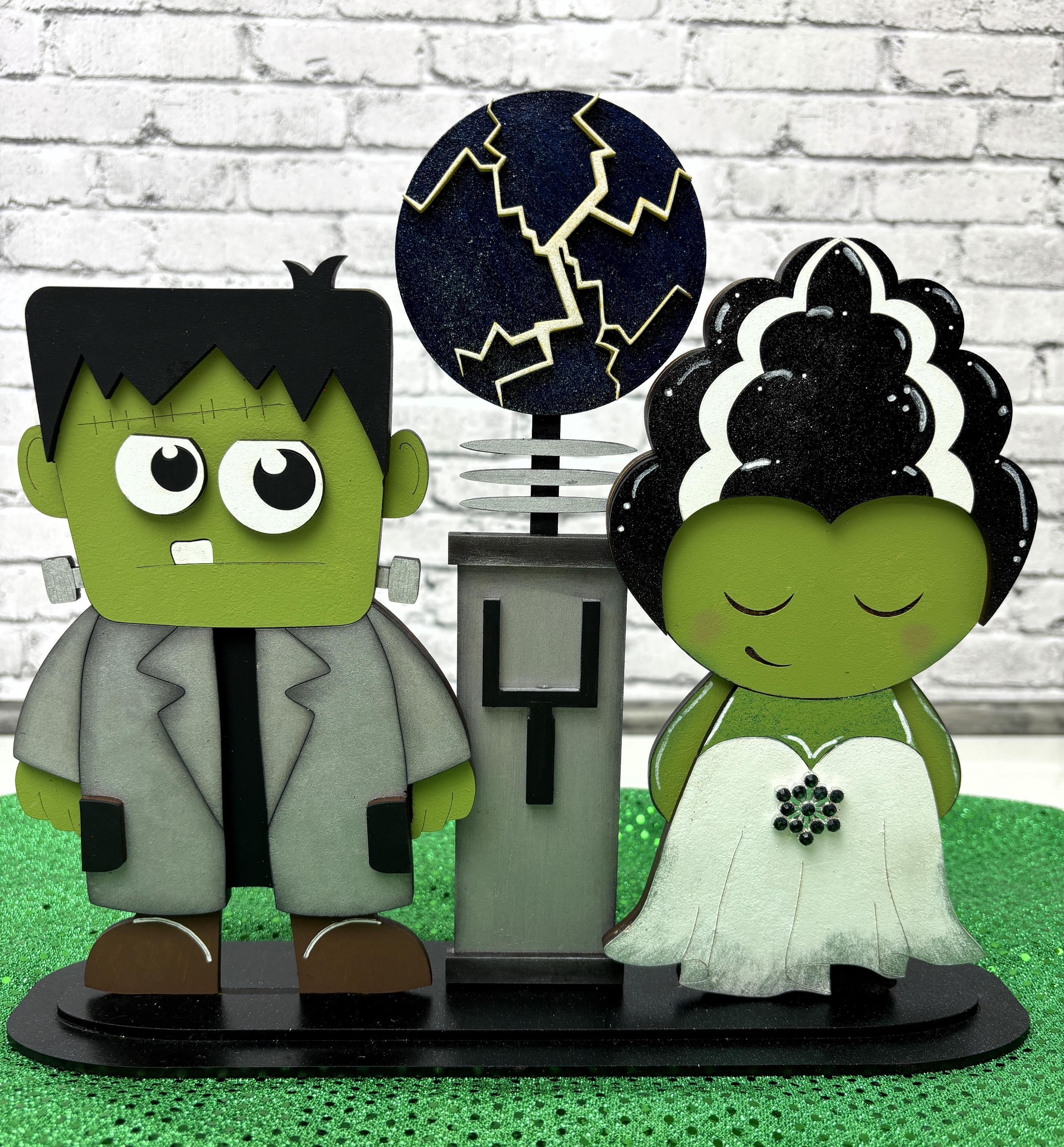 Hand-painted Frankenstein & Bride Stand: Halloween Mantle Decor, - Etsy