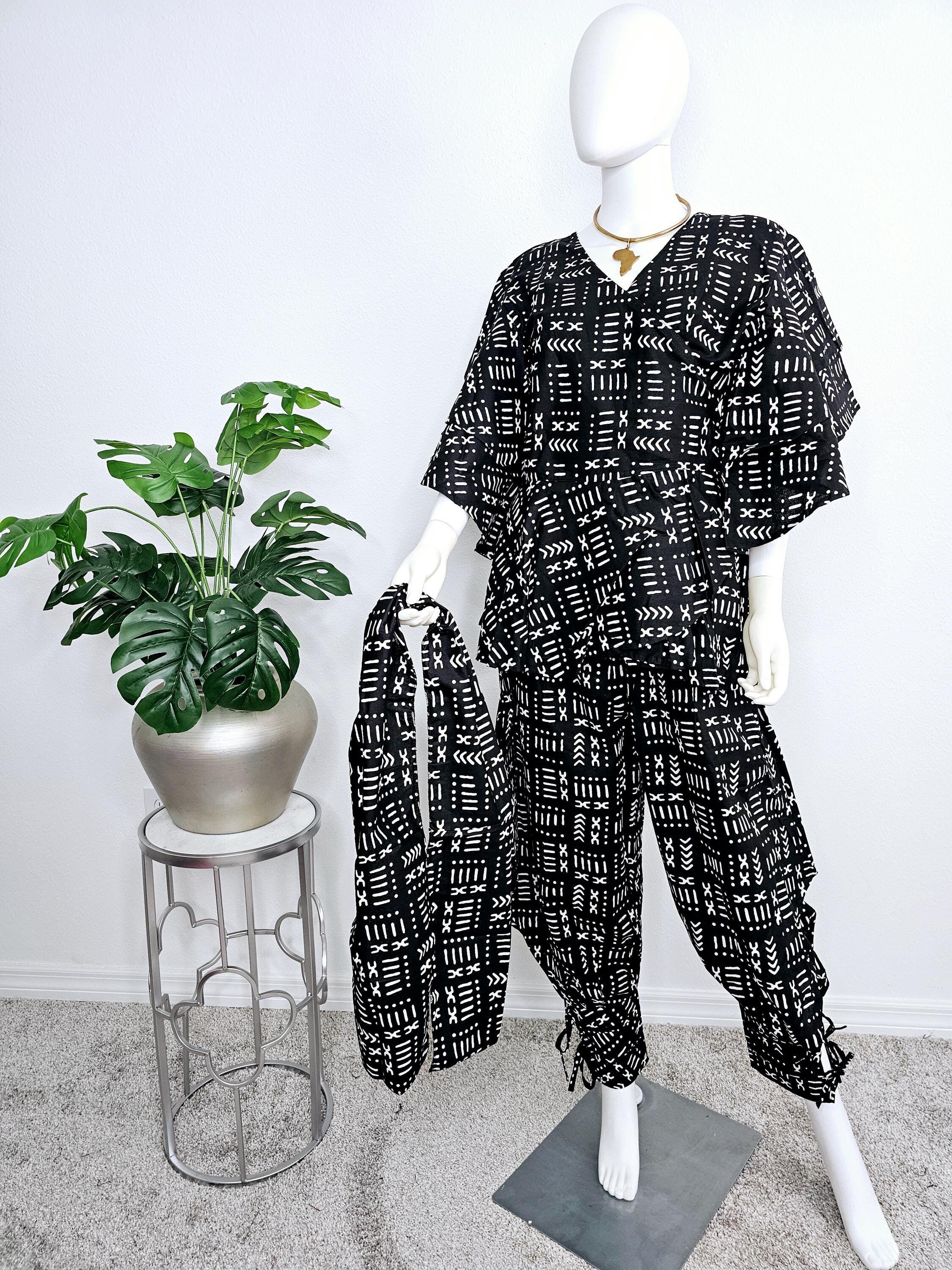 African Print Harem Pants Set / Wrap Blouse Ruffle Sleeves / Headwrap 3 ...