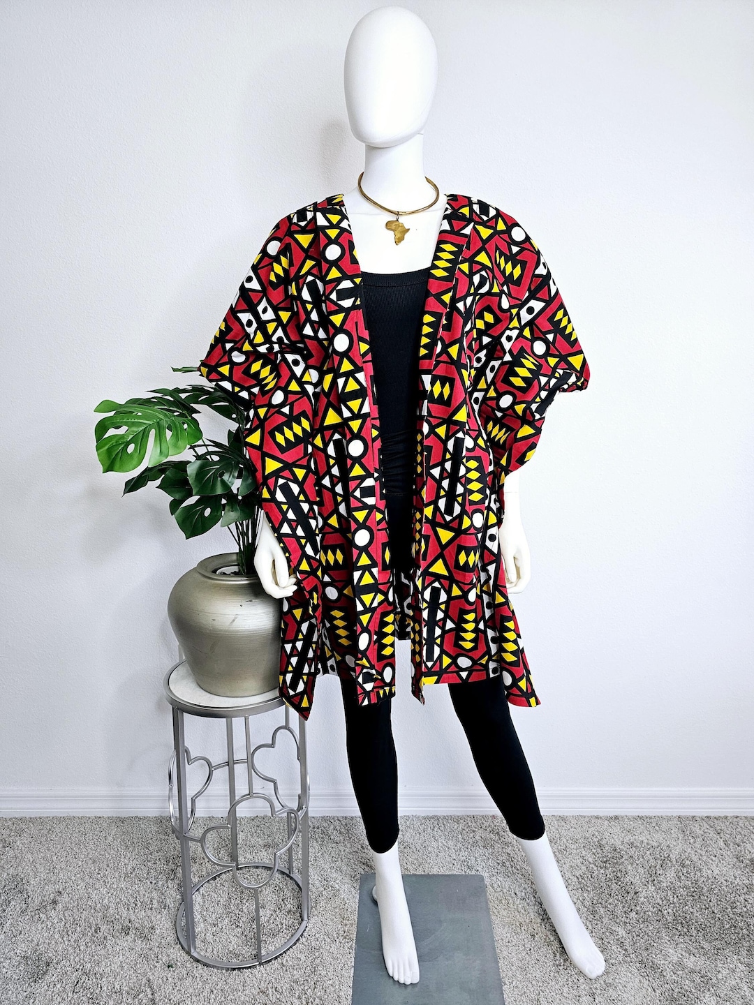 African Print Ankara Kitenge Mid Length Kimono Duster Jacket Top - Fits ...