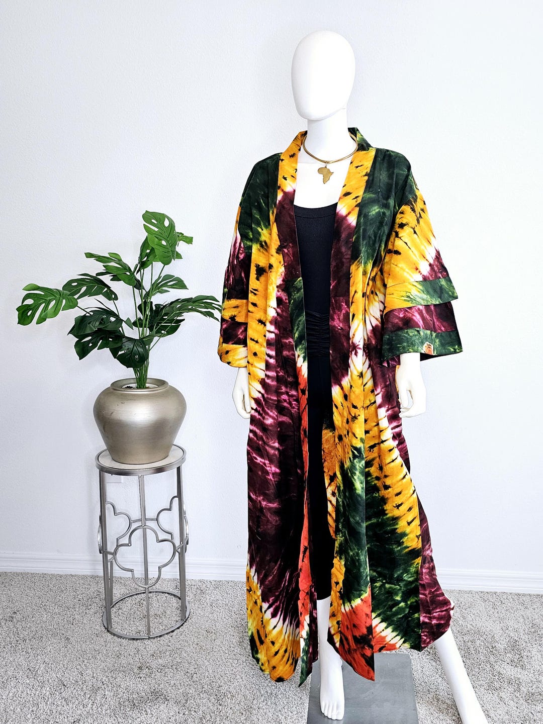 African Print Ankara Kimono Duster Jacket Top With Headwrap & Belt ...