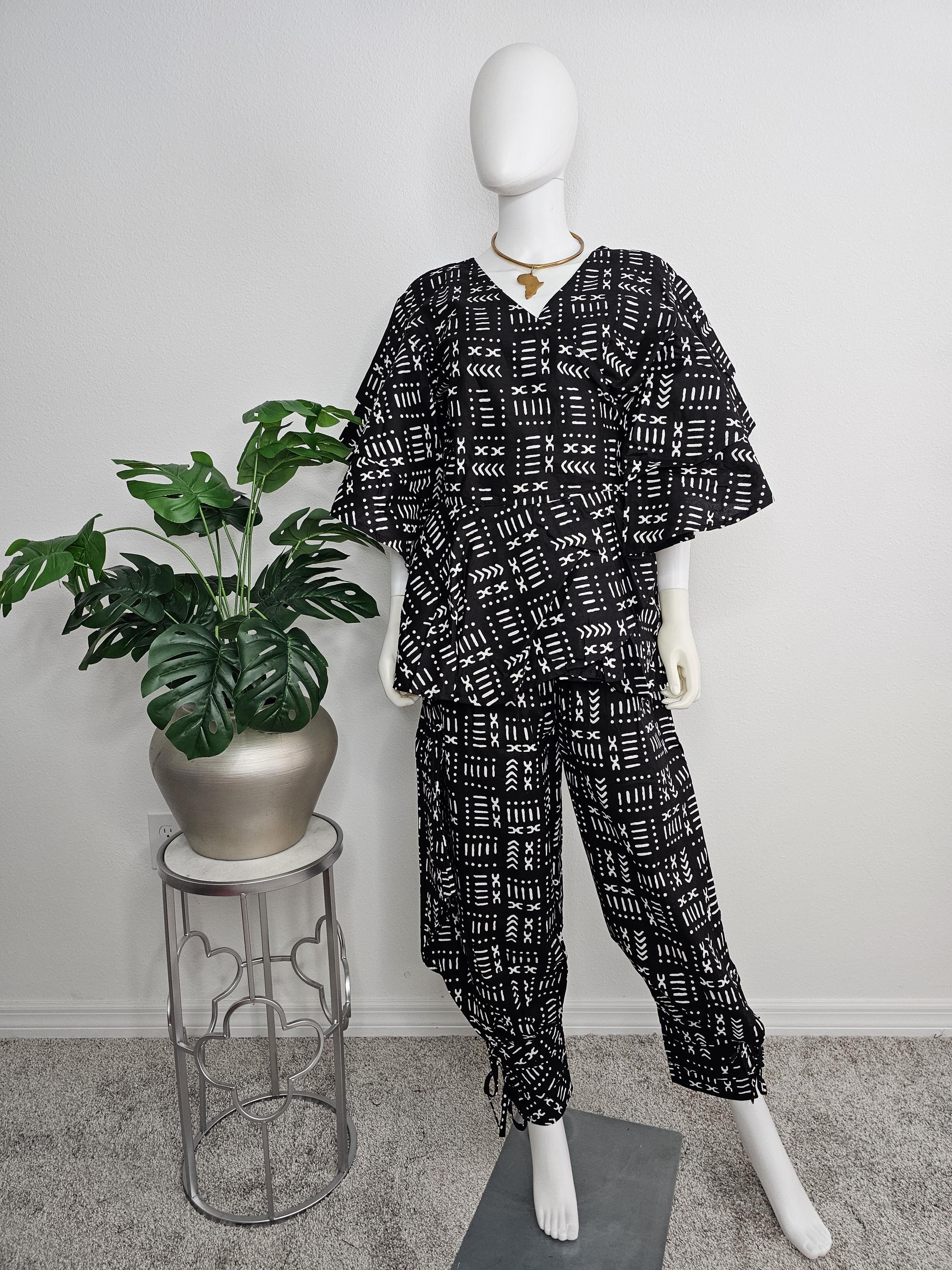 African Print Harem Pants Set / Wrap Blouse Ruffle Sleeves / Headwrap 3 ...