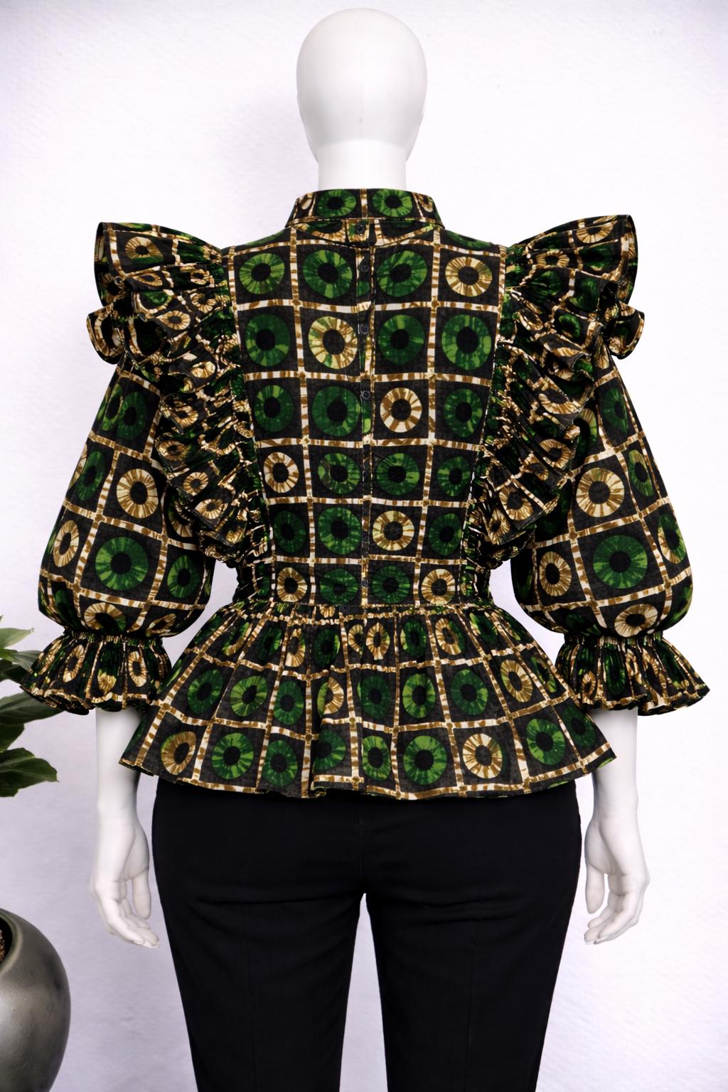 African Print Ankara Kitenge Kimono Blouse Top With Ruffle Bell Sleeves ...