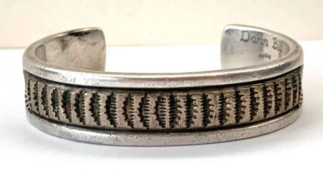 Vintage Heavy Sterling Silver Men Cuff Bracelet by Navajo Artist Darin ...