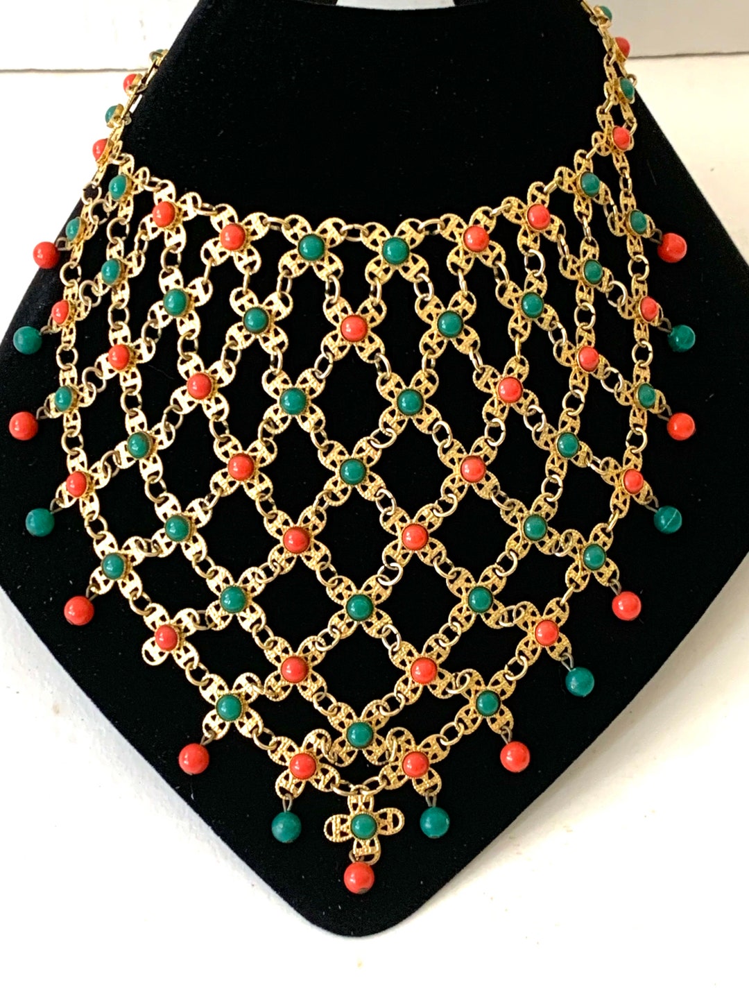 Vintage Arabic Style Gold Tone and Faux Coral Jade Choker - Etsy