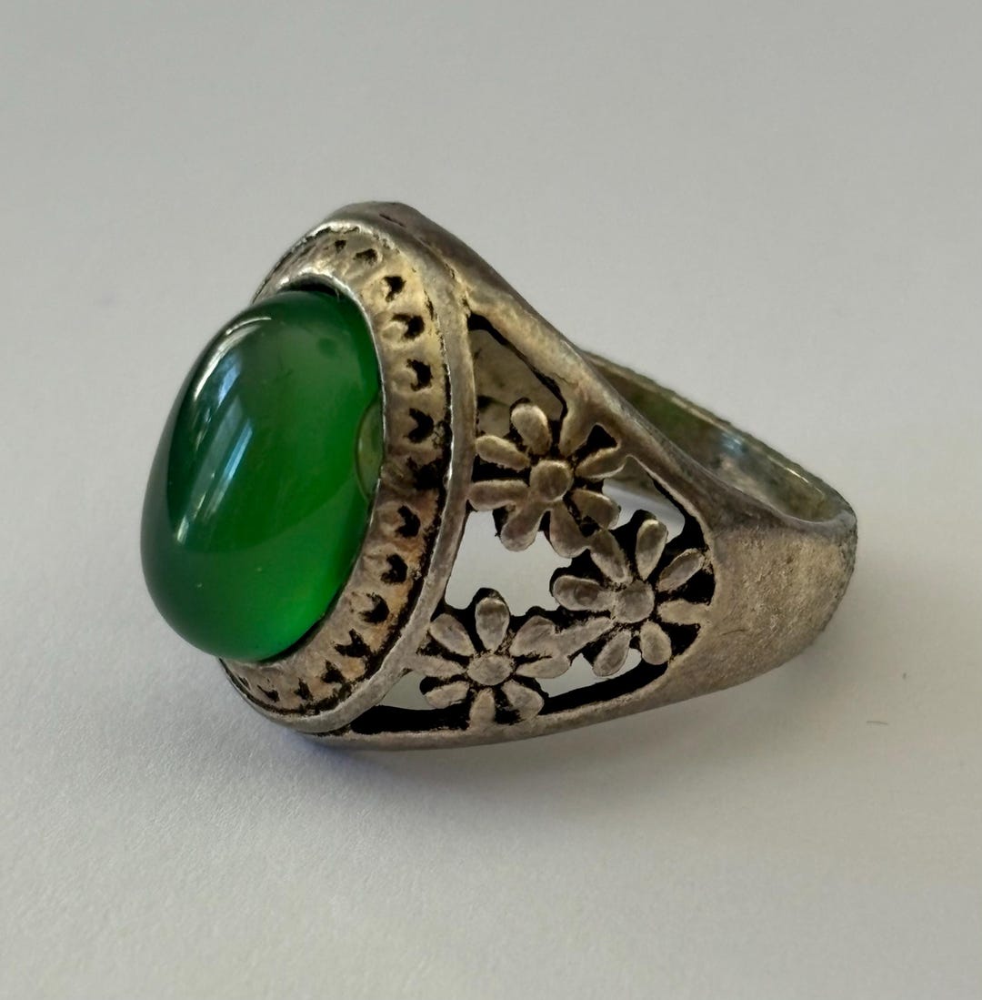 Unisex Large Gemstone Green Agate Ring Size 8 - Etsy
