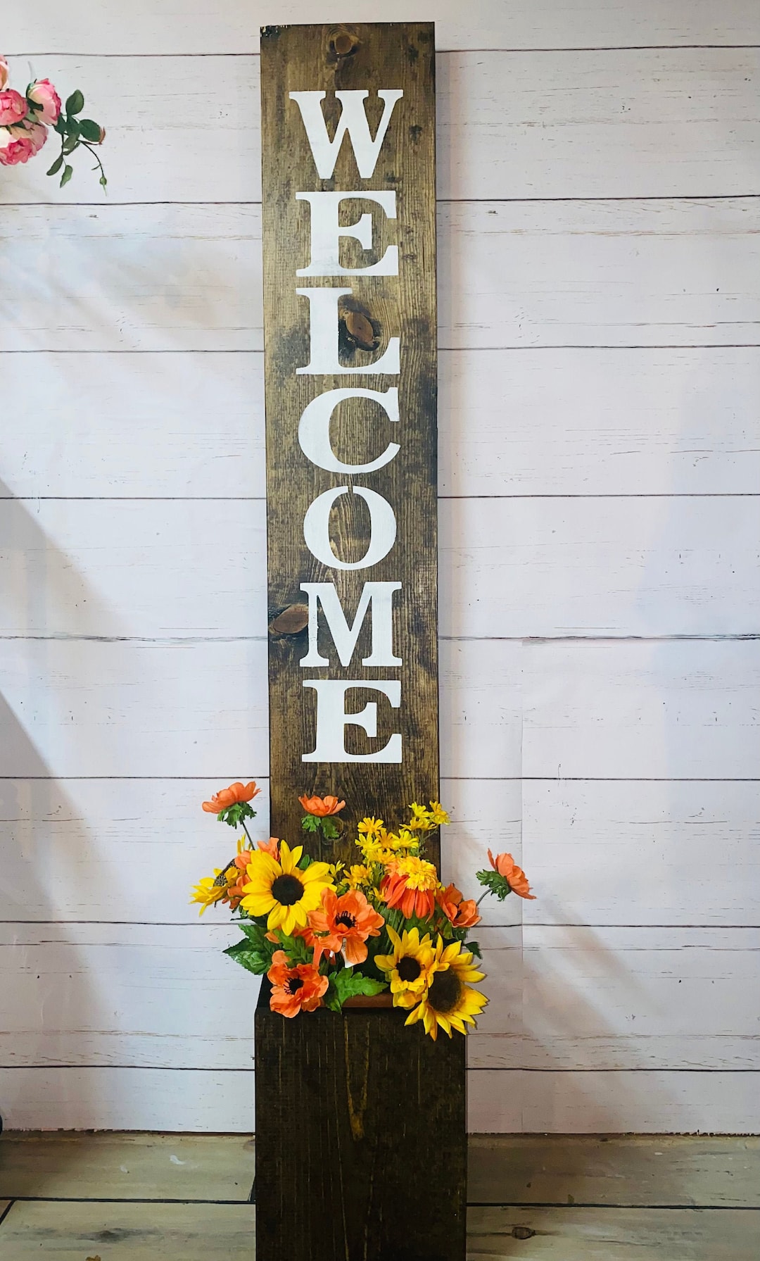 Large Welcome Sign With Planter | Welcome Wood Planter Box ...