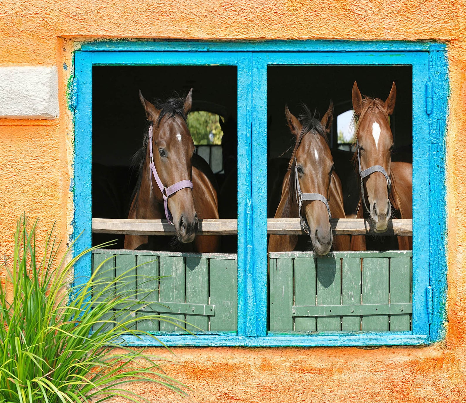 3D Cute Horses W027 Window Film Print Sticker Cling Stained Glass Xmas ...
