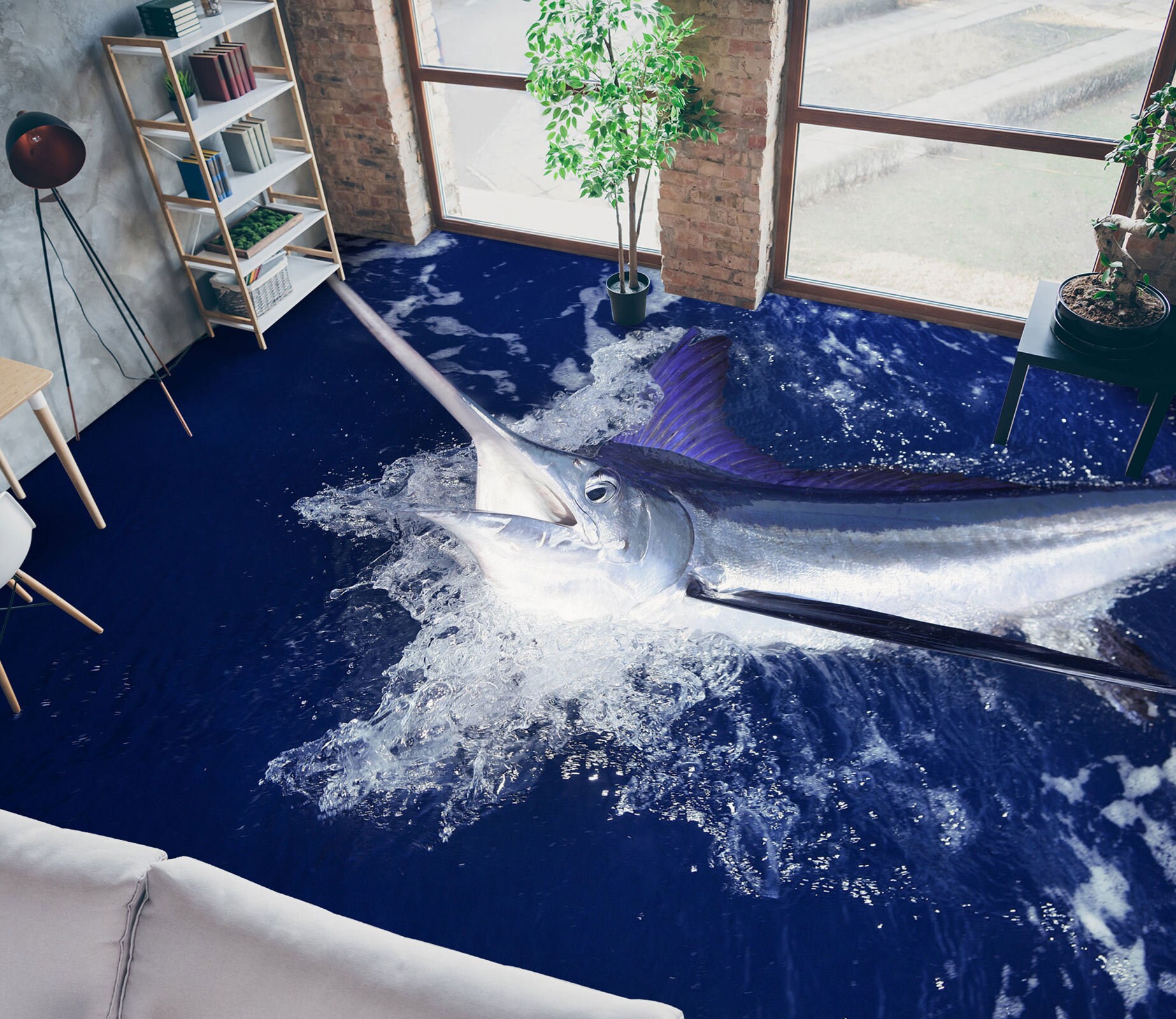 3D Swordfish JJ7160FF Floor Wallpaper Murals Self-adhesive Removable ...