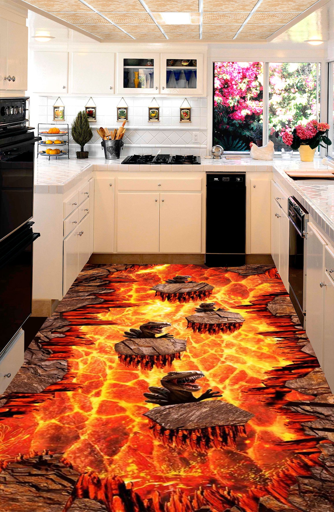 3D Lava Story JJ5558FF Floor Wallpaper Murals Self-adhesive Removable ...