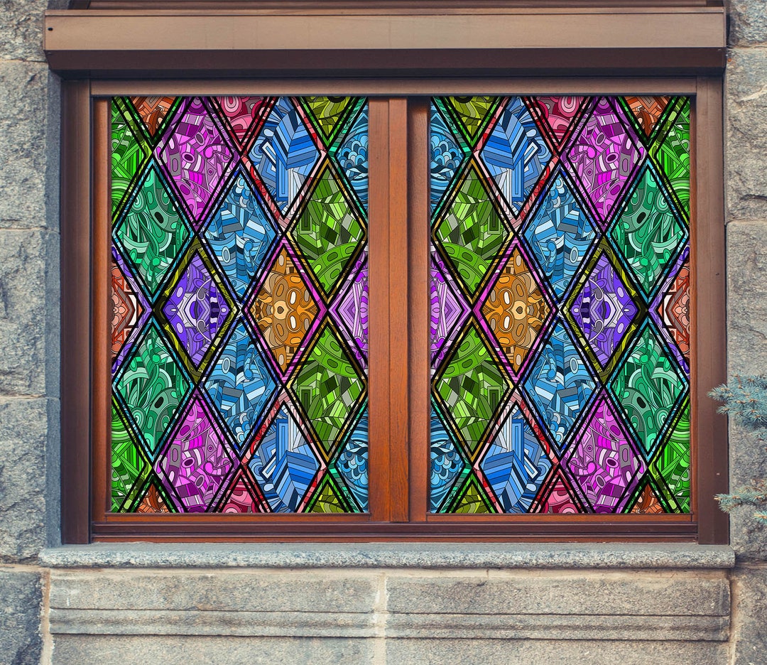 3D Diamond Pattern WD7743 Window Film Print Sticker Cling Stained Glass ...