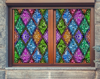 3D Diamond Pattern W6617 Window Film Print Sticker Cling Stained Glass ...