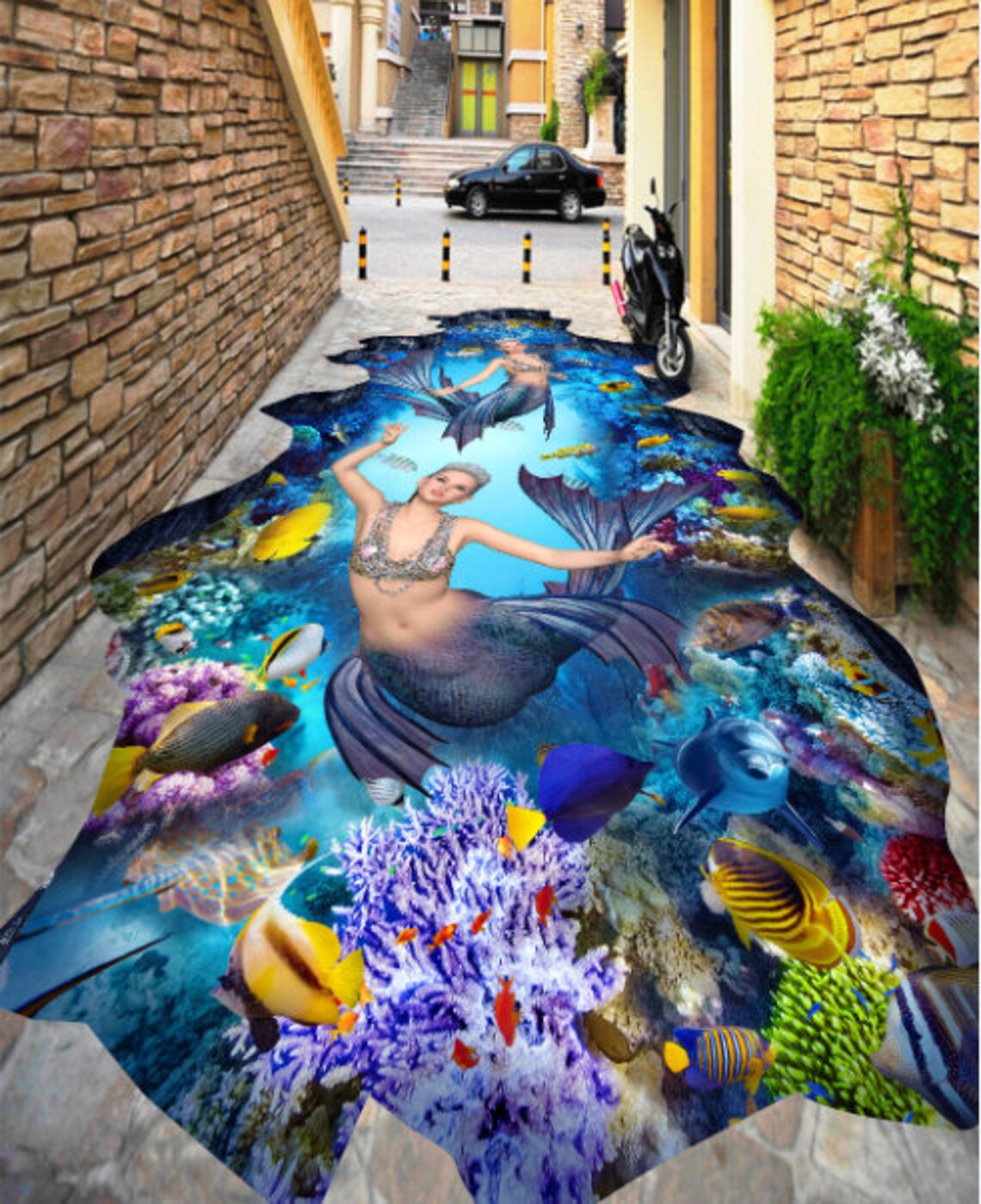 3D Happy Mermaids JJ4132FF Floor Wallpaper Murals Self-adhesive ...
