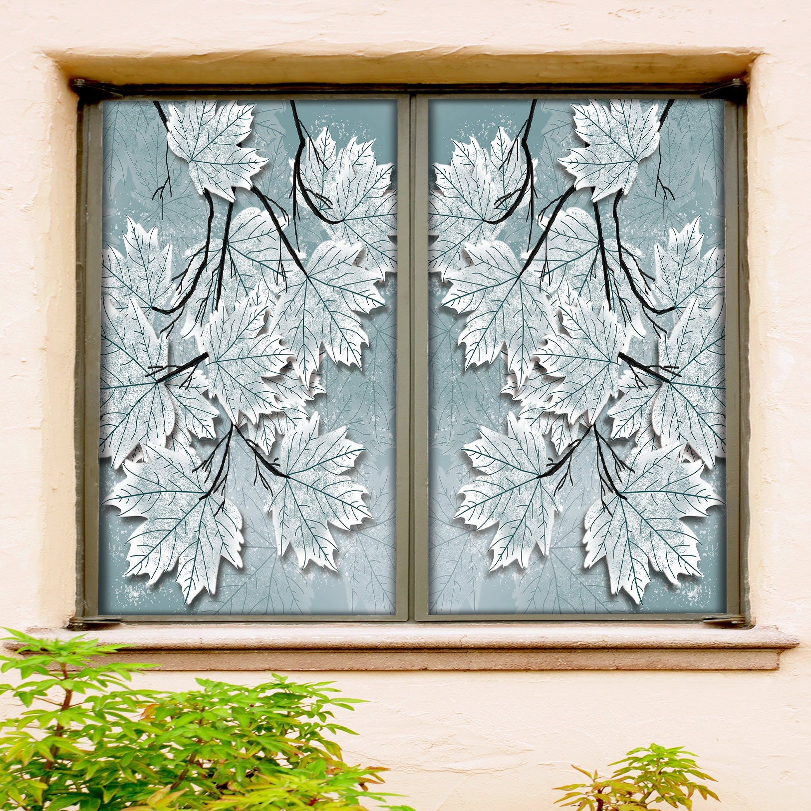 3D Winter Maple Leaves D2243 Window Film Print Sticker Cling Stained ...