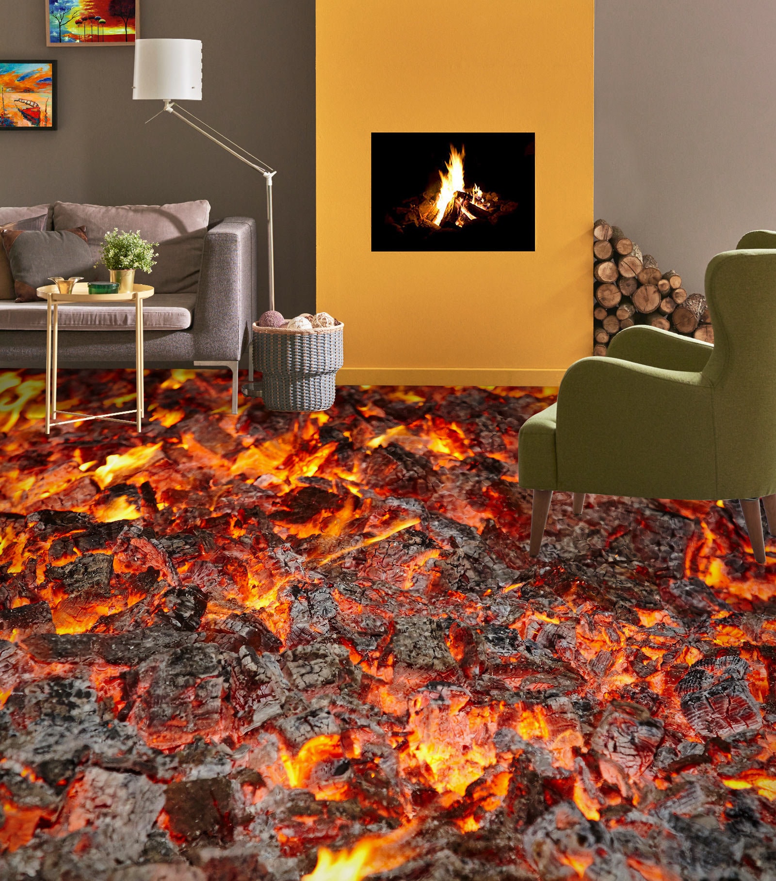 3D Lava World JJ7586FF Floor Wallpaper Murals Self-adhesive Removable ...