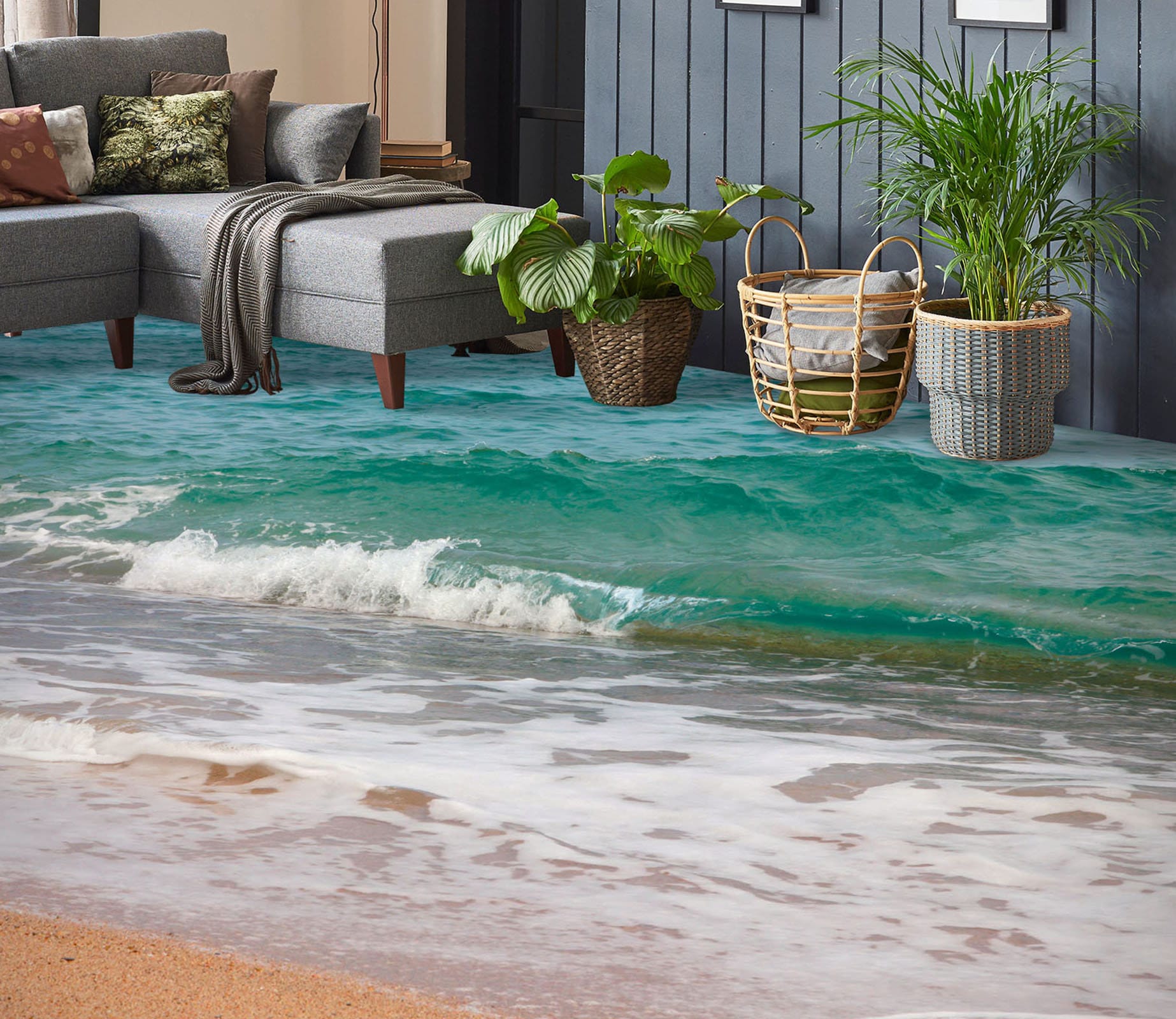 3D Deep Green Sea View JJ7099FF Floor Wallpaper Murals Self-adhesive ...