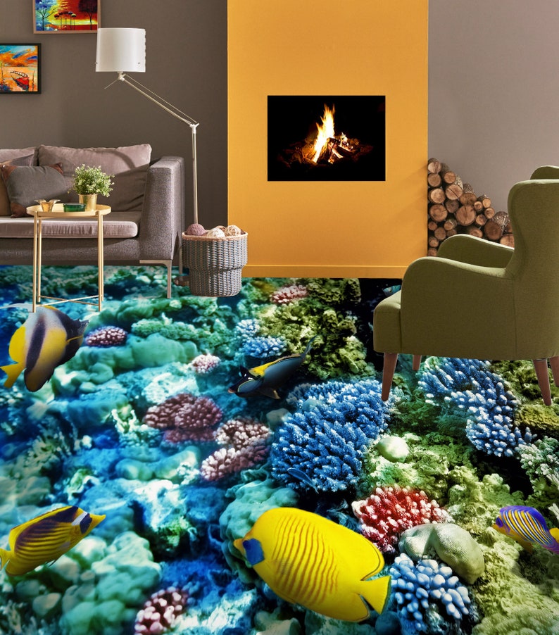 3D Blue Coral Reefs JJ9297FF Floor Wallpaper Murals Self-adhesive ...