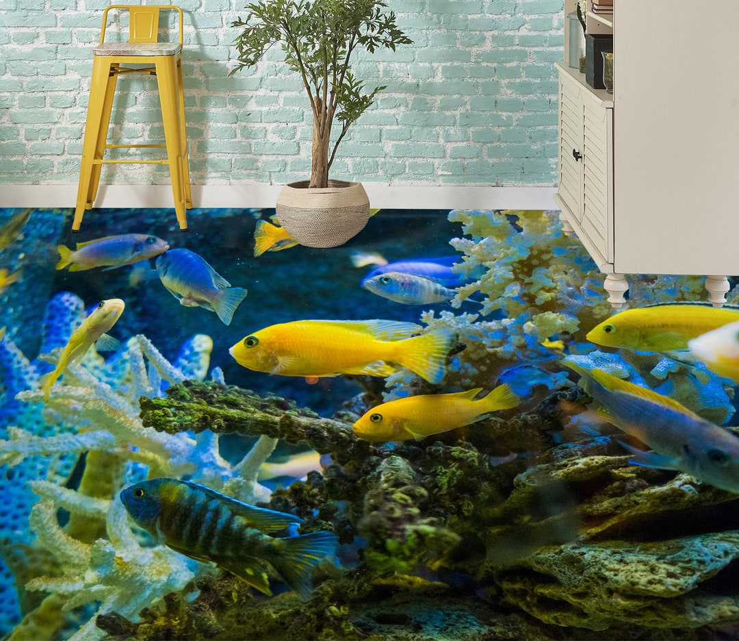 3D Ocean Yellow Fish JJ2059FF Floor Wallpaper Murals - Etsy