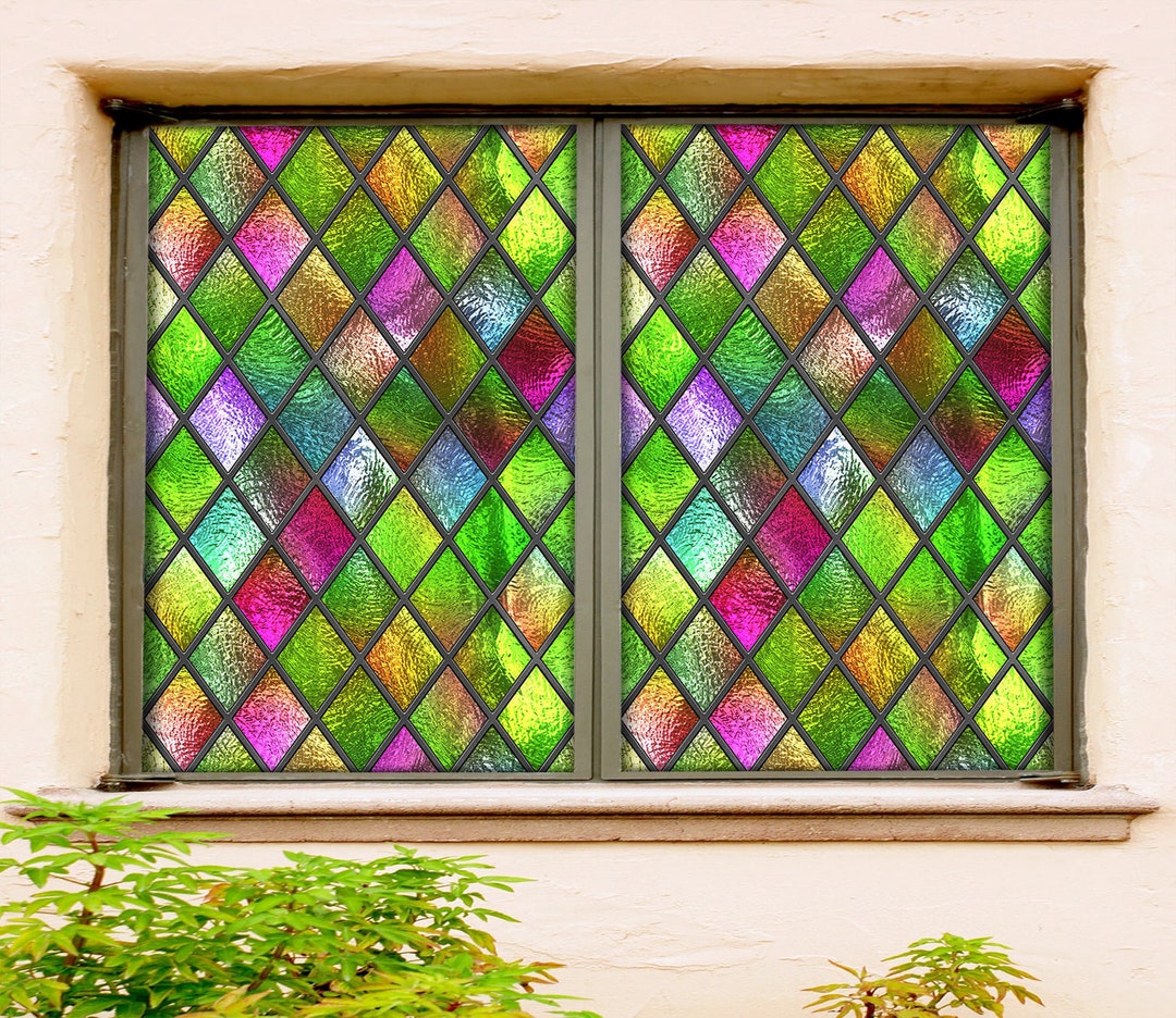 3D Dazzling Diamonds W180 Window Film Print Sticker Cling Stained Glass ...